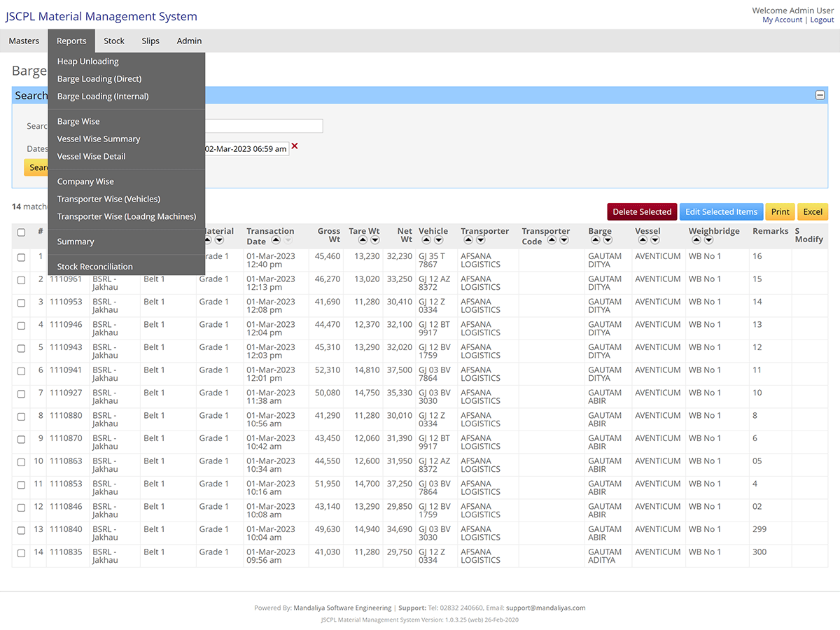 JSCPL Material Management System - Mandaliya Software
