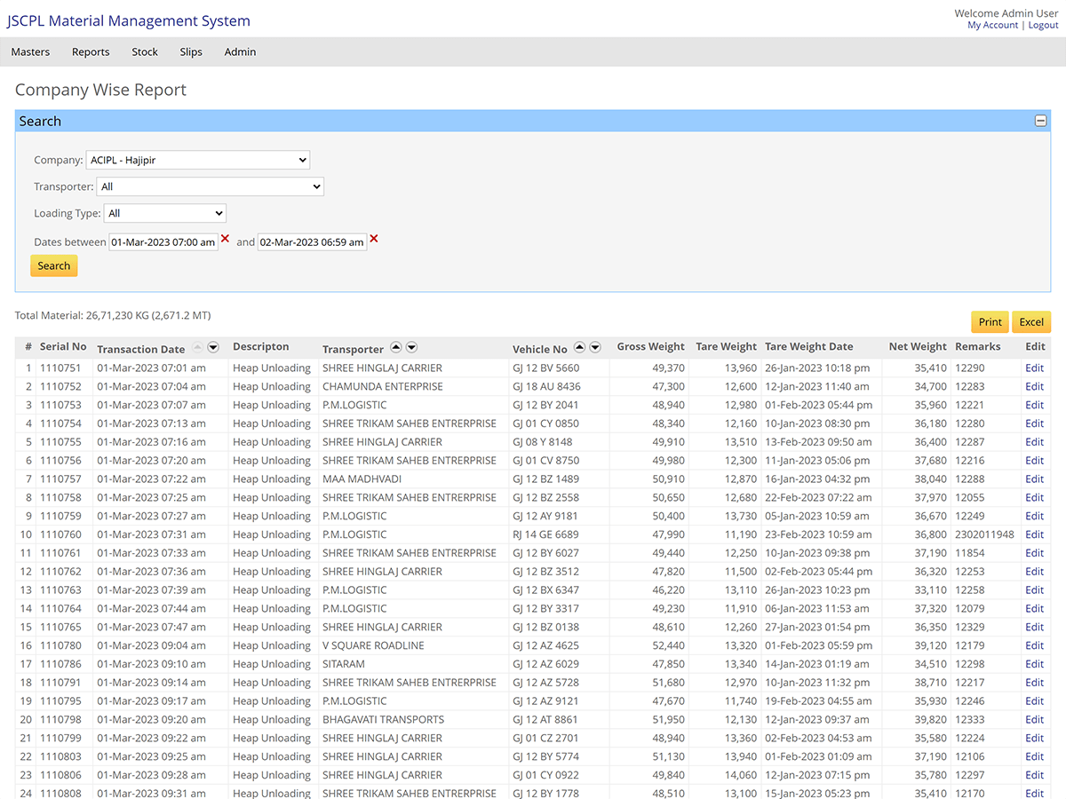 JSCPL Material Management System - Mandaliya Software