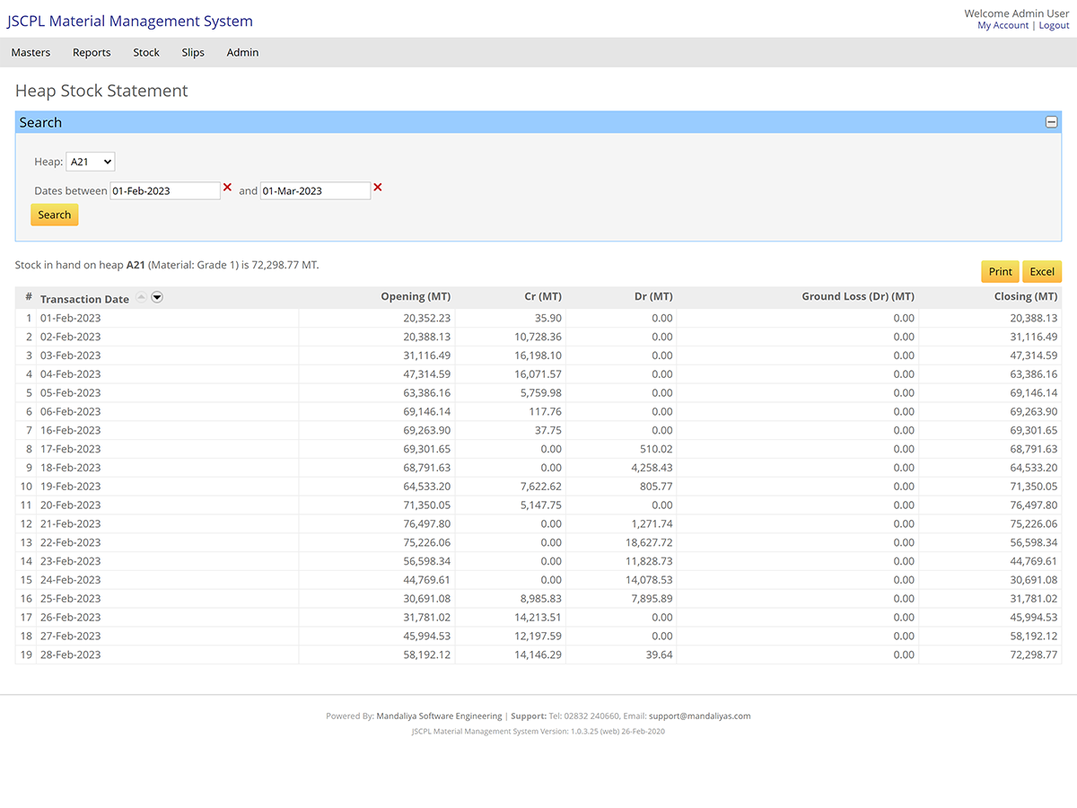 JSCPL Material Management System - Mandaliya Software