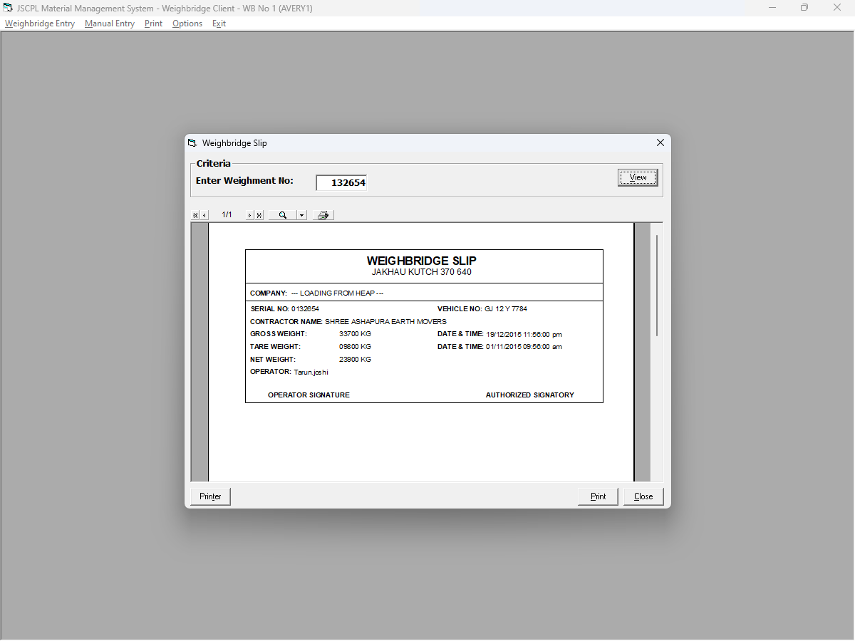 JSCPL Material Management System - Mandaliya Software